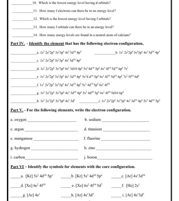 Part I Write A Ground State Electron Configuration