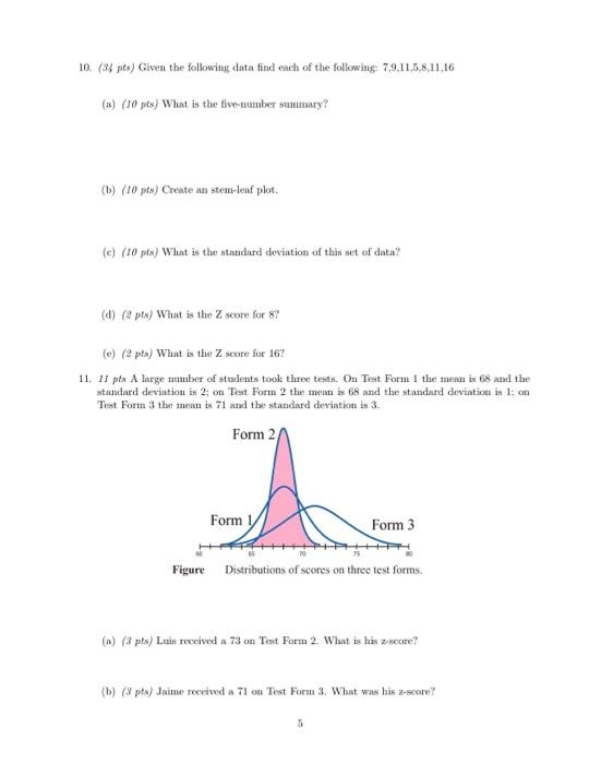 Solved 10. (34 pts) Given the following data find each of | Chegg.com