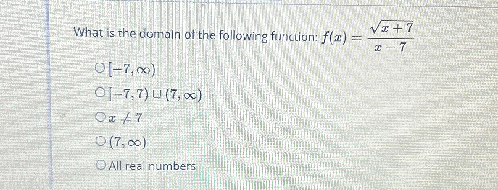 Solved What Is The Domain Of The Following Function