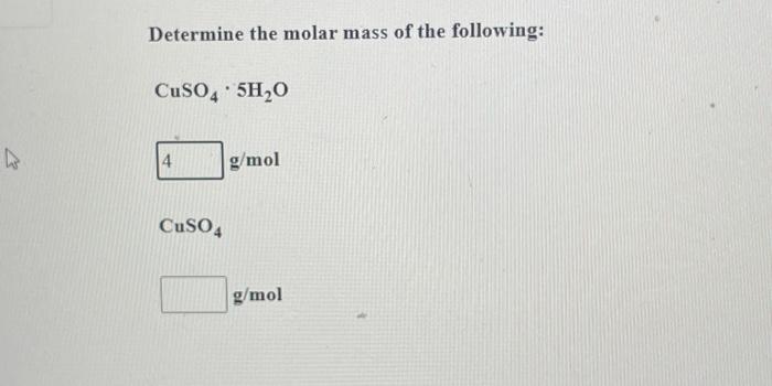 Solved K Determine The Molar Mass Of The Following