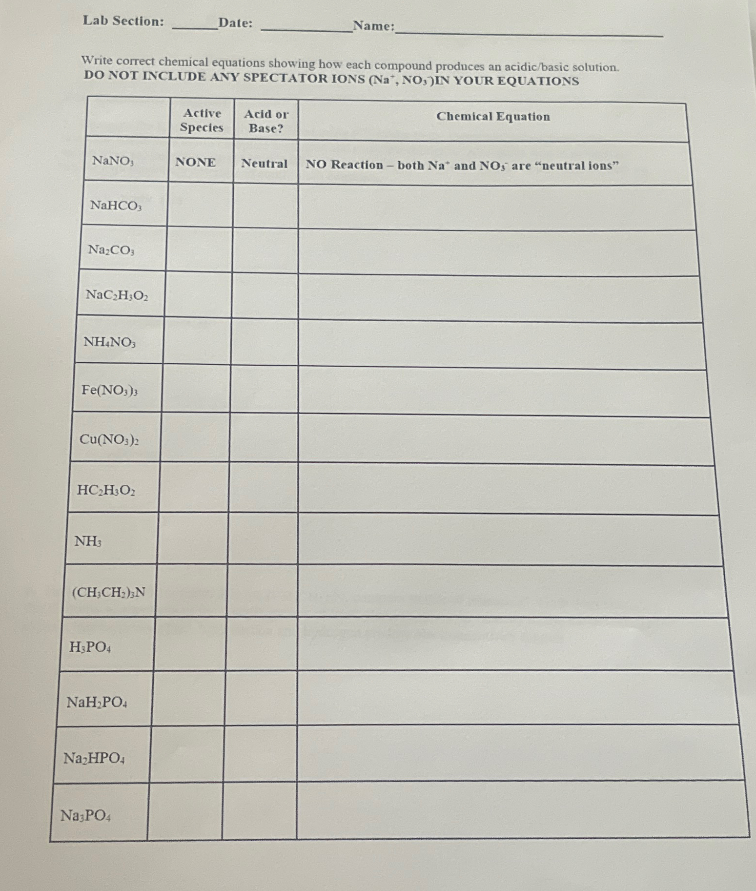 Solved Lab Section: ﻿Date: ﻿Name Write correct chemical | Chegg.com