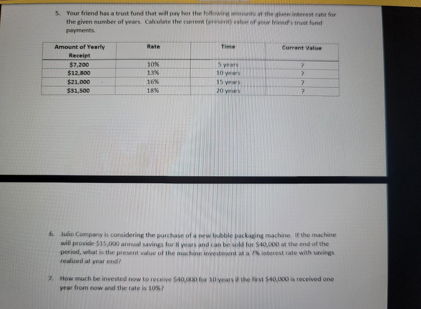 Solved Time Value of Money Problemns Instructions: Use Excel | Chegg.com