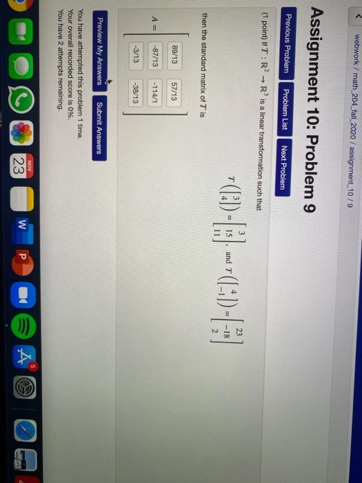 Solved webwork / math_204_fall_2020 / assignment_10/9 | Chegg.com
