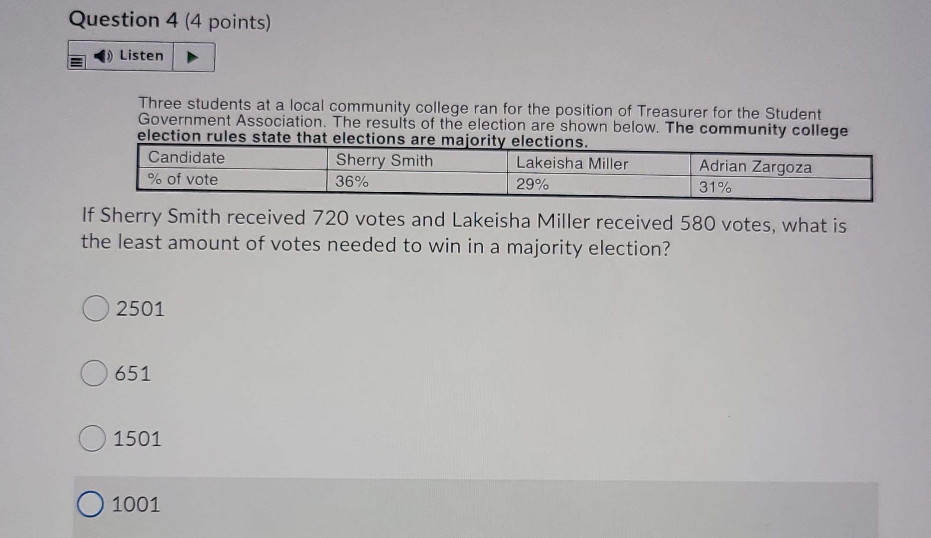 Solved Question 4 (4 points) Listen Three students at a | Chegg.com