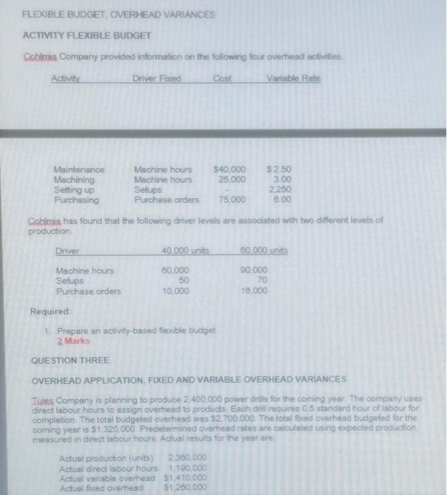 Solved FLEXIBLE BUDGET, OVERHEAD VARIANCES ACTVIYY FLEXIBLE | Chegg.com