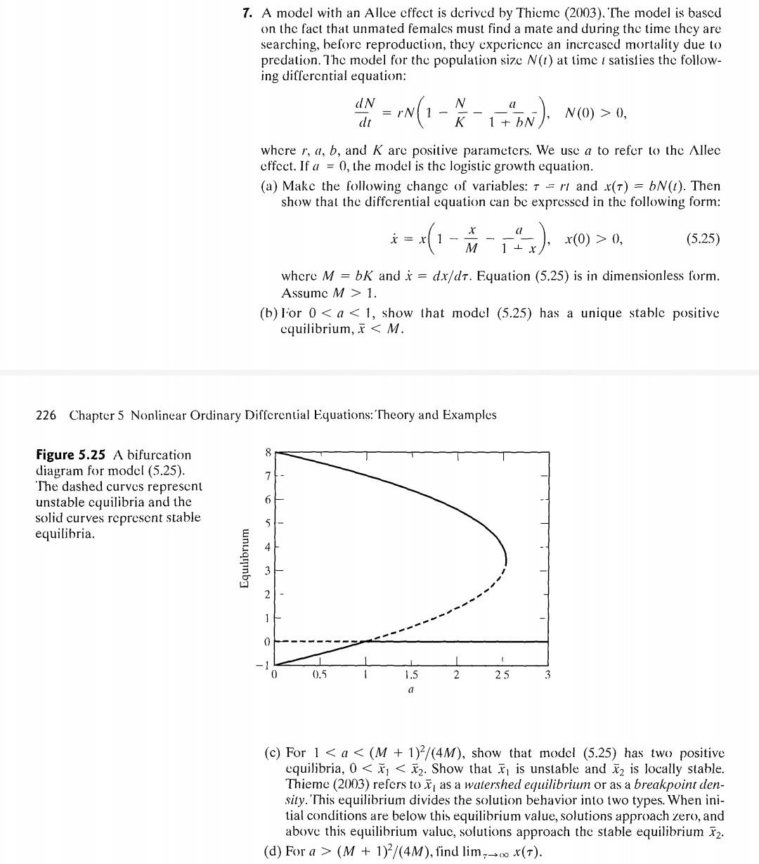 Solved 7. A model with an Allee effect is derived by Thieme | Chegg.com