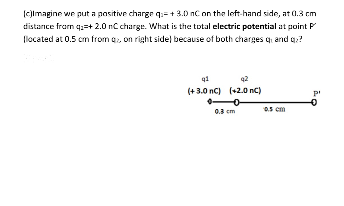 Solved (c)Imagine we put a positive charge q1=+3.0nC ﻿on the | Chegg.com
