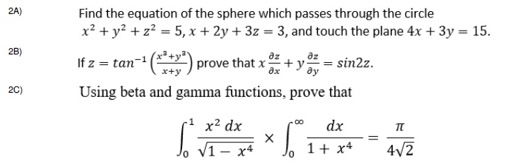 Solved 2A) ﻿Find the equation of the sphere which passes | Chegg.com