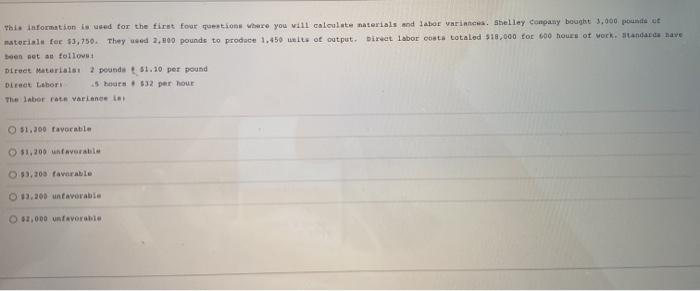 Solved This information is used tor the first four questions | Chegg.com