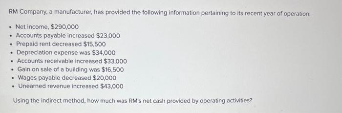 Solved RM Company, a manufacturer, has provided the | Chegg.com