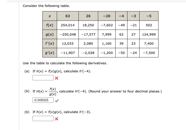 Solved Consider the following table.Use the table to | Chegg.com