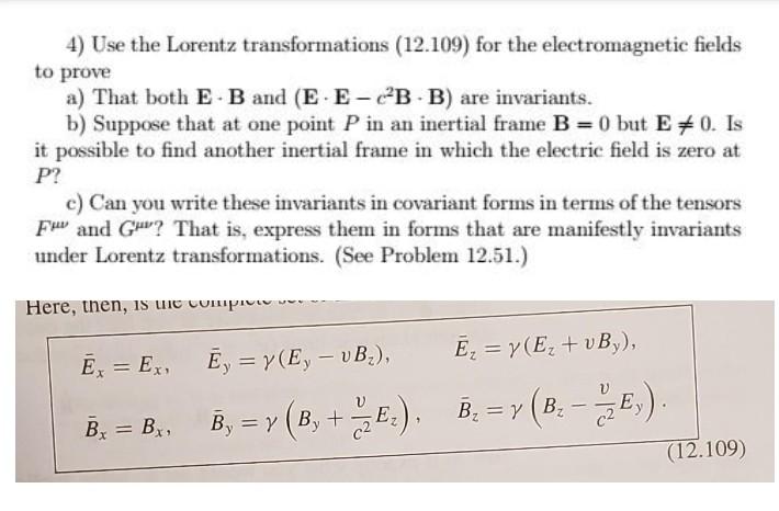 Solved 4) Use the Lorentz transformations (12.109) for the | Chegg.com