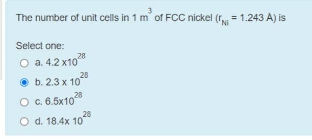 Solved The number of unit cells in 1 m of FCC nickel ("Ni = | Chegg.com