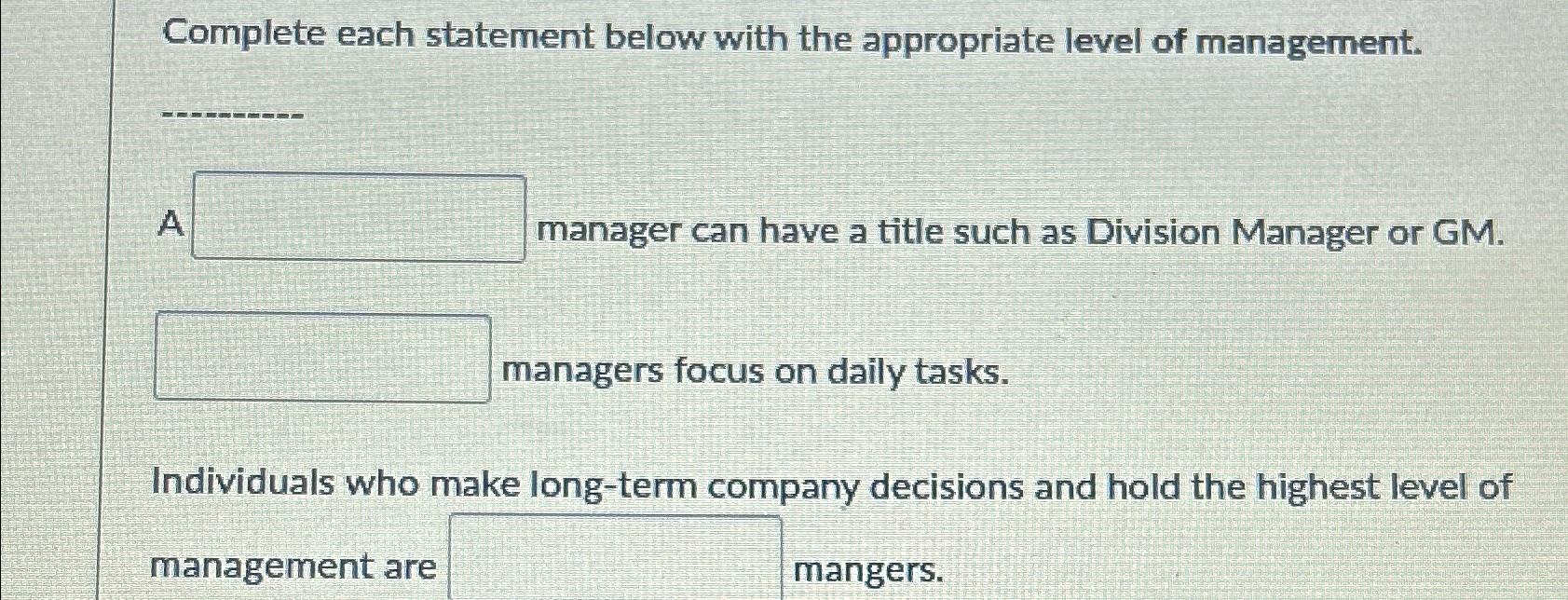 Solved Complete each statement below with the appropriate | Chegg.com