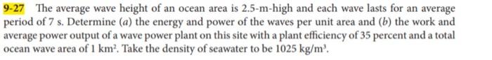 Solved 9-27 The average wave height of an ocean area is | Chegg.com
