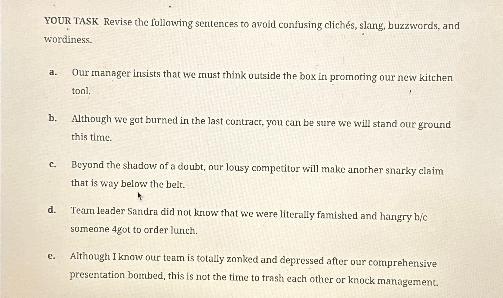 Solved YOUR TASK Revise the following sentences to avoid | Chegg.com