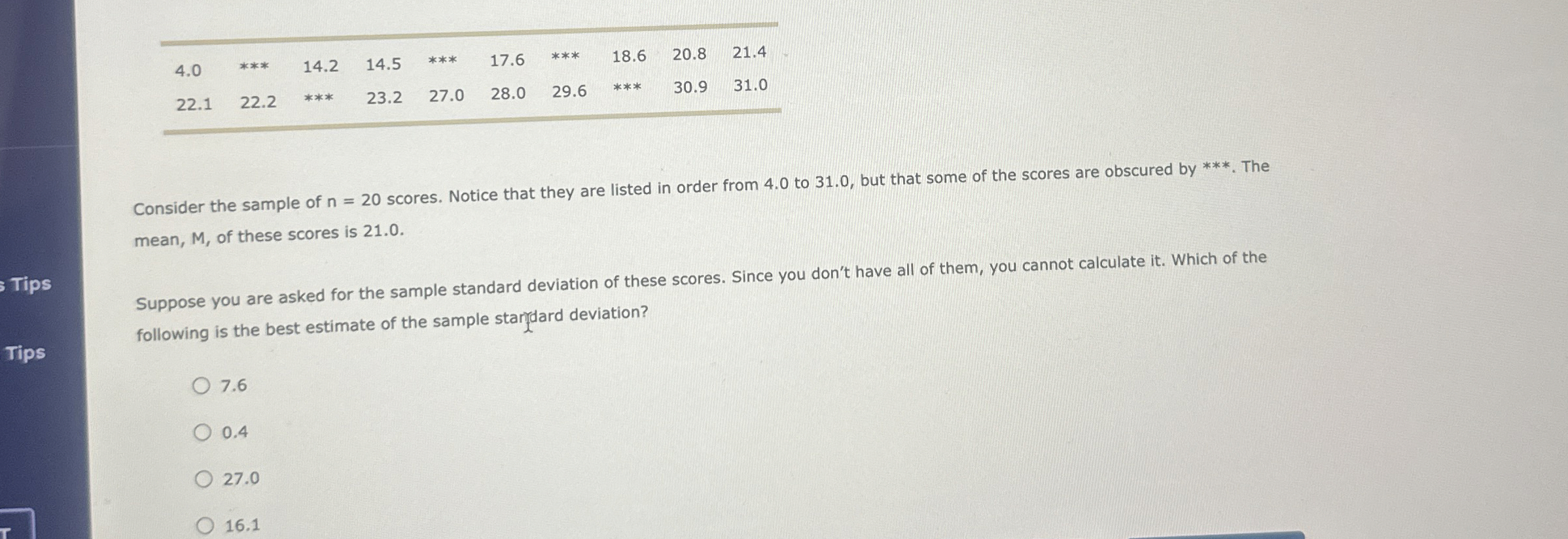 Consider the sample of n=20 ﻿scores. Notice that they | Chegg.com