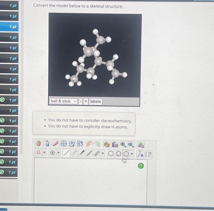 Solved Convert the model below to a skeletal structure. - | Chegg.com