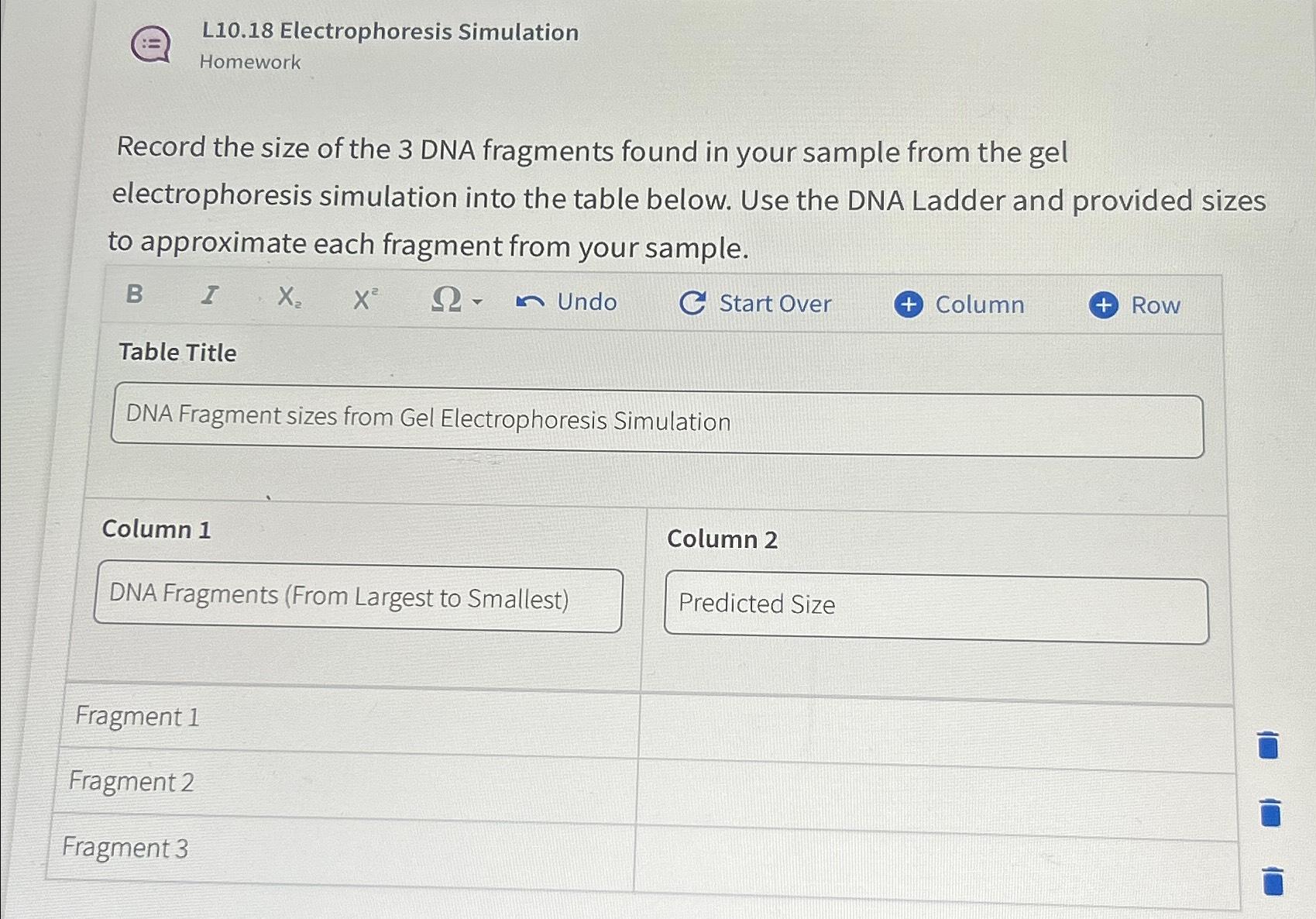 Solved L10.18 ﻿Electrophoresis Simulation HomeworkRecord the | Chegg.com