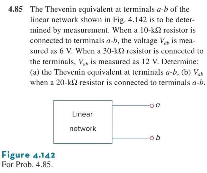 Solved 4.85 The Thevenin equivalent at terminals a−b of the | Chegg.com