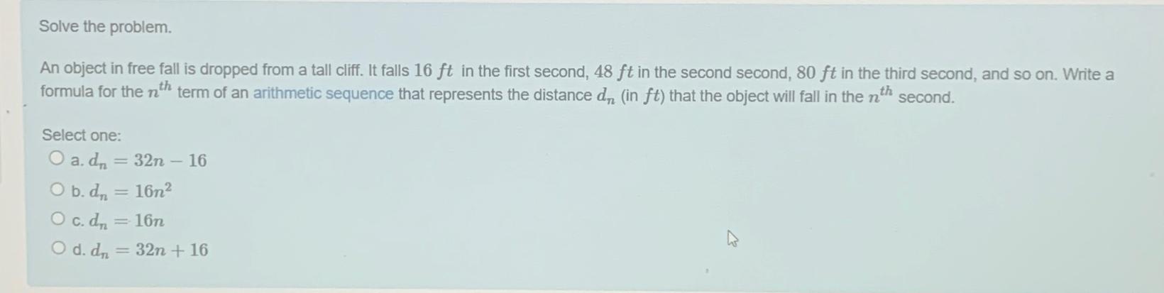 Solved Solve the problem.An object in free fall is dropped | Chegg.com