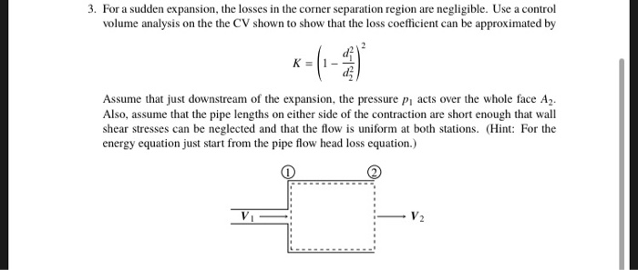 Solved 3. For a sudden expansion, the losses in the corner | Chegg.com