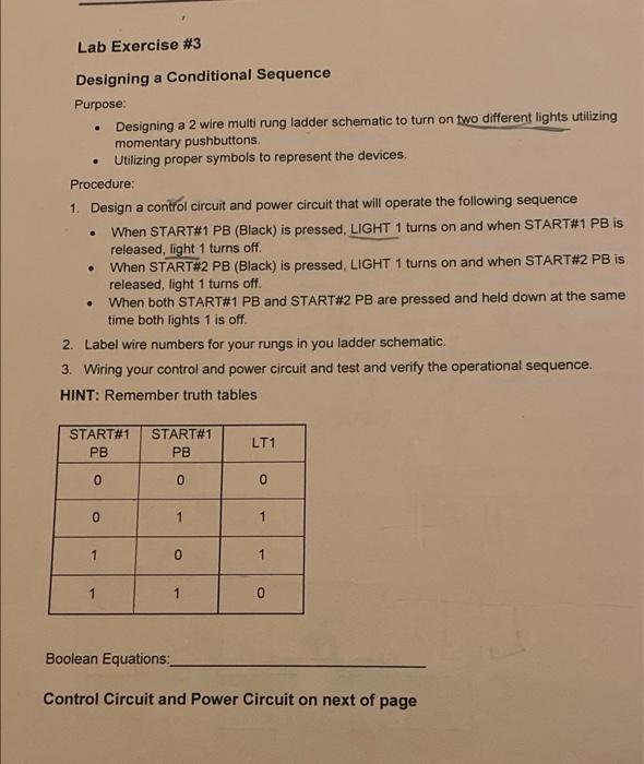 Lab Exercise #3 Designing a Conditional Sequence | Chegg.com