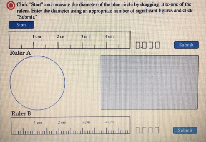 Click "Start" and measure the diameter of the blue | Chegg.com