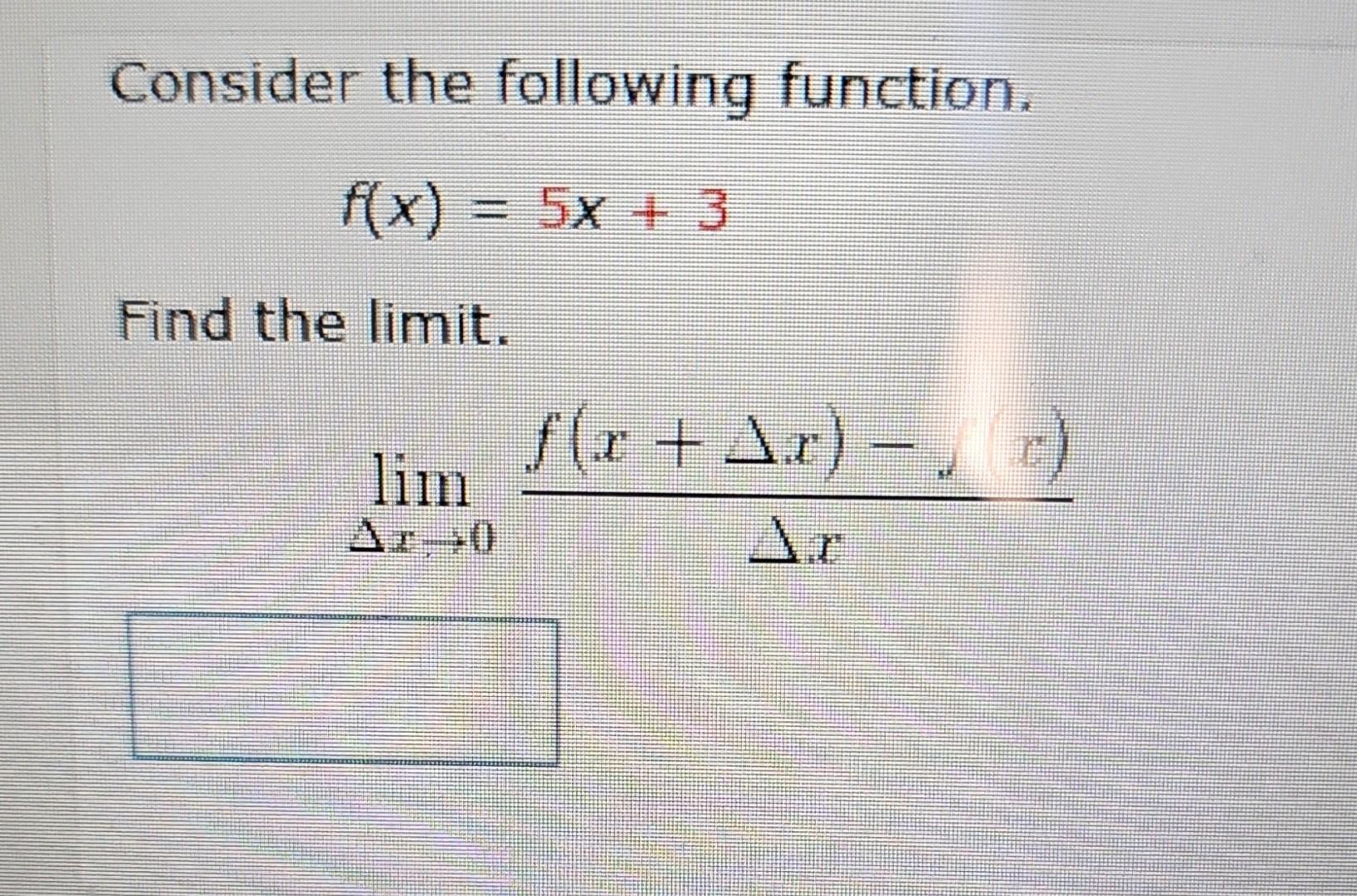 Solved Consider the following function. f(x)=5x+3 Find the | Chegg.com