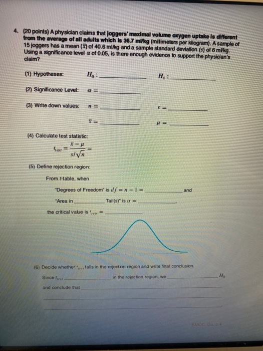 Solved 4. (20 points) A physician claims that Joggers' | Chegg.com
