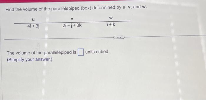 Solved Find the volume of the parallelepiped (box) | Chegg.com
