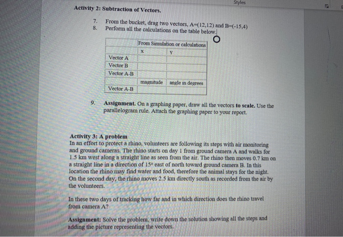 Solved Activity 1: Addition of Vector's 3. From the bucket | Chegg.com