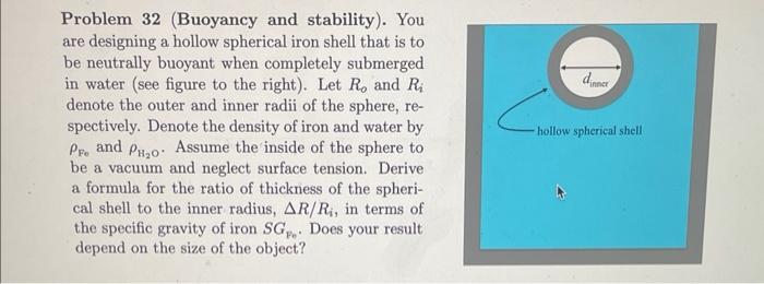 Solved Problem 32 (Buoyancy and stability). You are | Chegg.com
