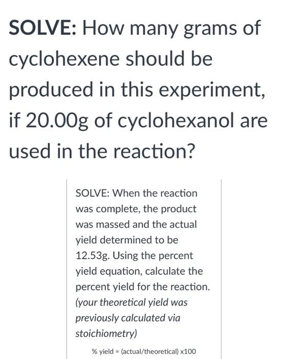 Solved SOLVE: How many grams of cyclohexene should be | Chegg.com