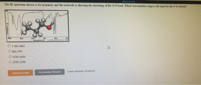 Solved References The IR spectrum shown is for propanol, and | Chegg.com