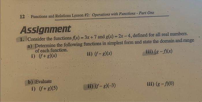 Solved 1. Consider the functions f(x)=3x+7 and g(x)=2x−4, | Chegg.com