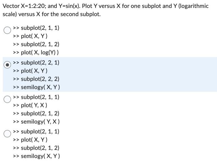 Solved Vector X=1:2:20; and Y=sin(x). Plot Y versus X for | Chegg.com