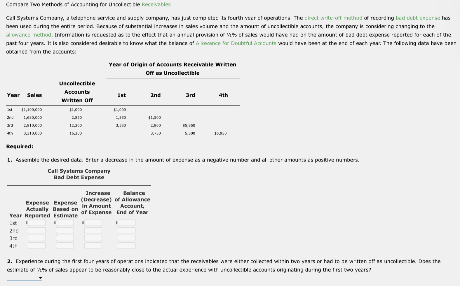 Solved Compare Two Methods of Accounting for Uncollectible | Chegg.com