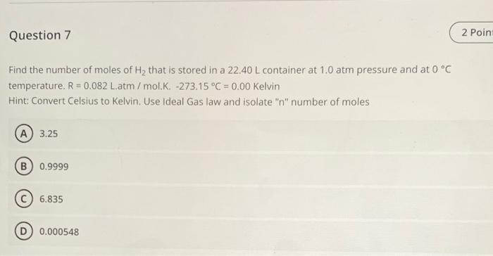 Solved Question 10 2 Points Find the pressure exerted by N2, | Chegg.com