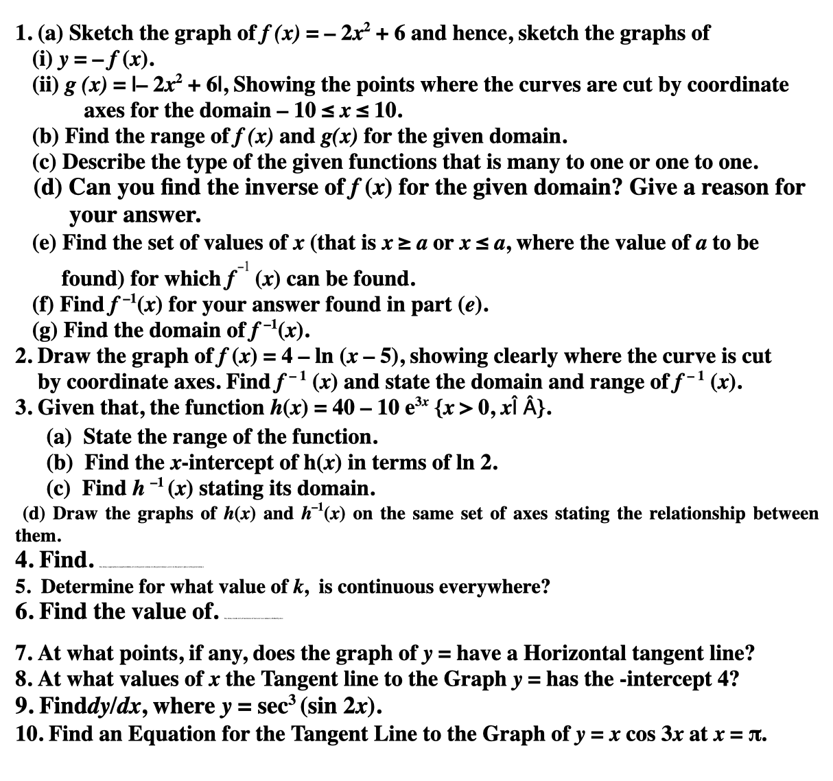 Solved (a) ﻿Sketch the graph of f(x)=-2x2+6 ﻿and hence, | Chegg.com