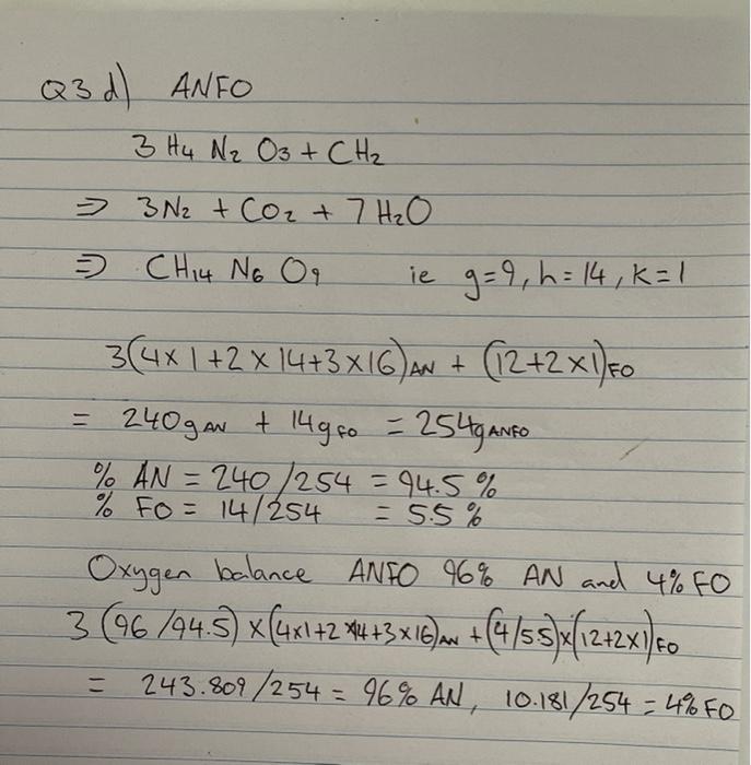 Solved Calculate the oxygen balance of ANFO having 96% AN | Chegg.com