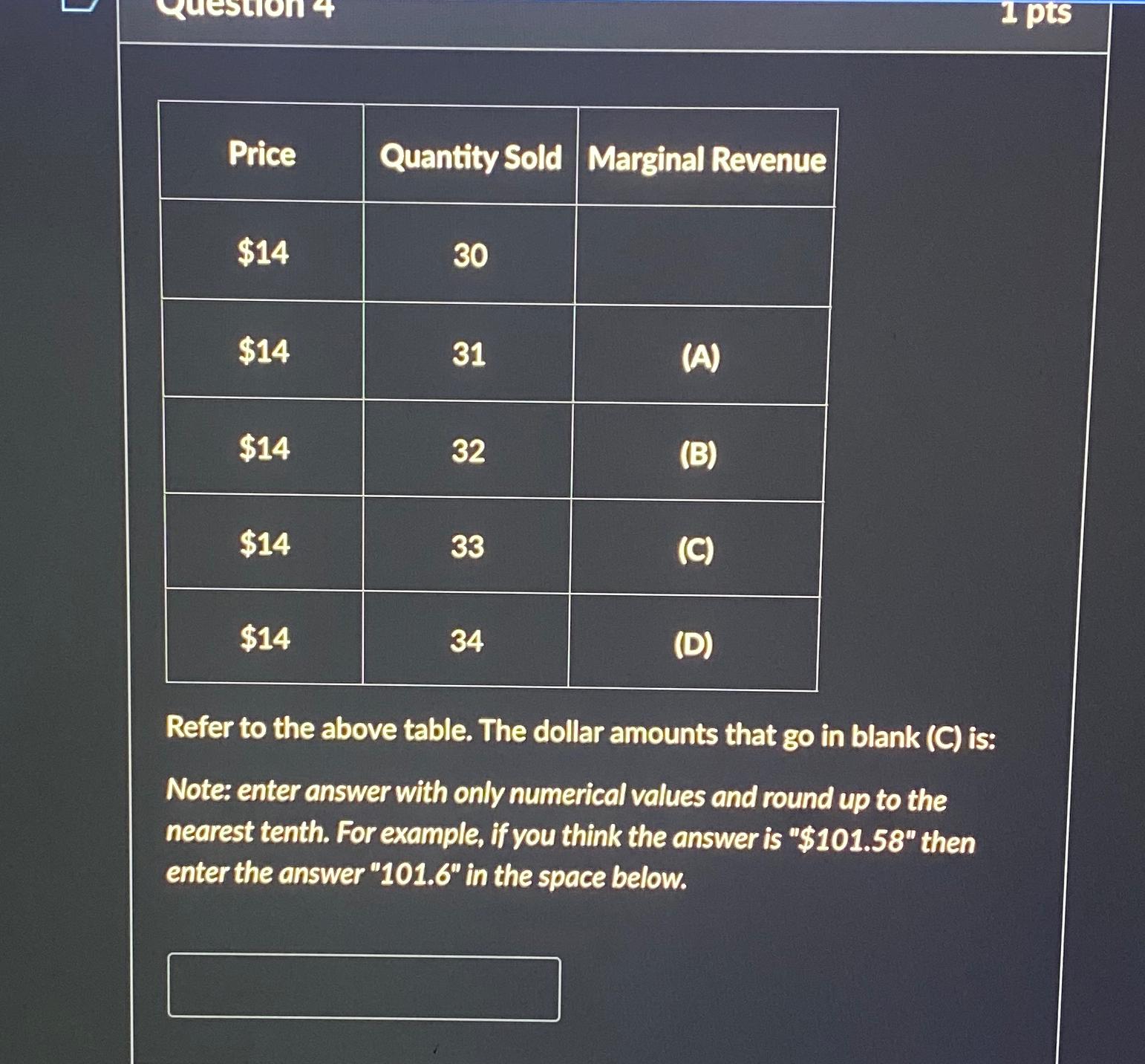 Solved \table[[Price,Quantity Sold,Marginal | Chegg.com