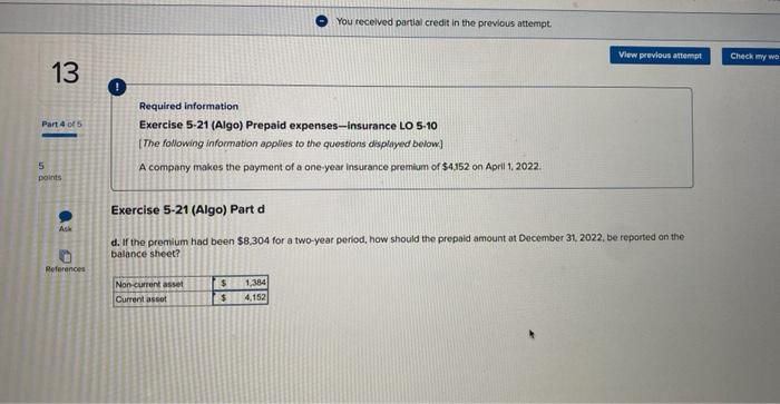 Solved Required information Exercise 5-21 (Algo) Prepaid | Chegg.com
