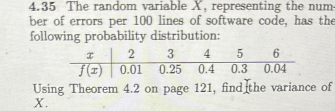 Solved 4.35 ﻿The random variable x, ﻿representing the num | Chegg.com