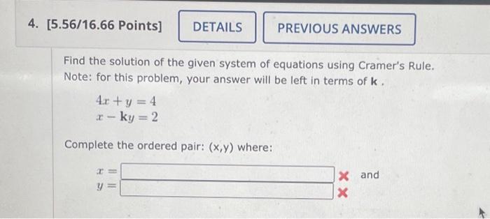 Solved solve equation using cramers rule. answer should be | Chegg.com
