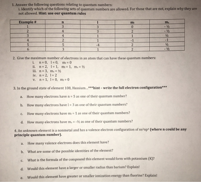 Solved 1. Answer the following questions relating to quantum | Chegg.com