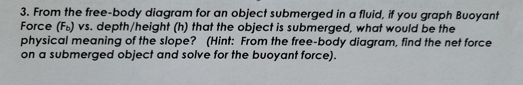 Solved 3. From the free-body diagram for an object submerged | Chegg.com