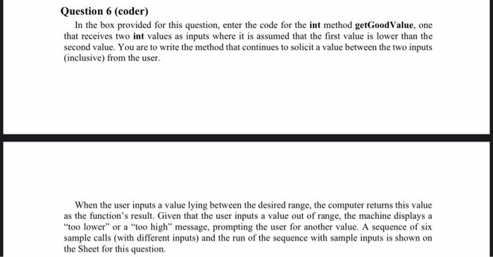 Solved Question 6 (coder) In the box provided for this | Chegg.com