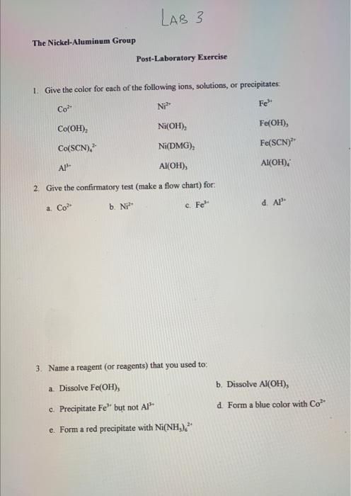 Solved The Nickel-Aluminum Group Post-Laboratory Exercise 1. | Chegg.com