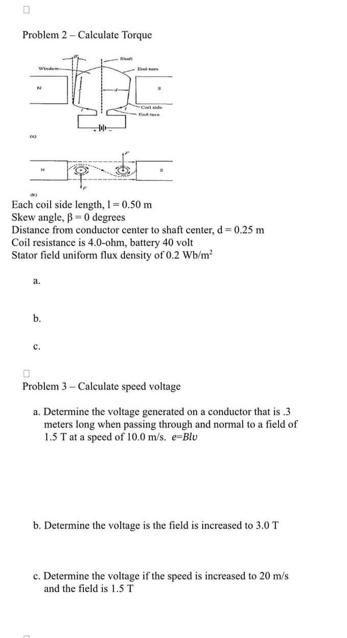 Problem 2 -Calculate Torque (b) Each coil side | Chegg.com